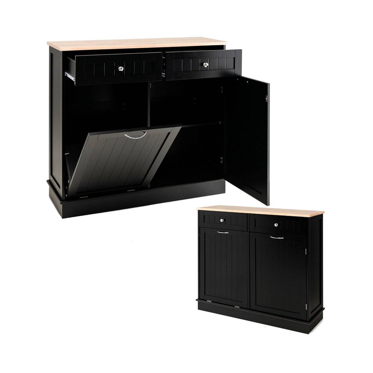 Costway Kitchen Cabinet w/Trash Bin Drawers 100x33.5x90.5cm - Bunnings ...