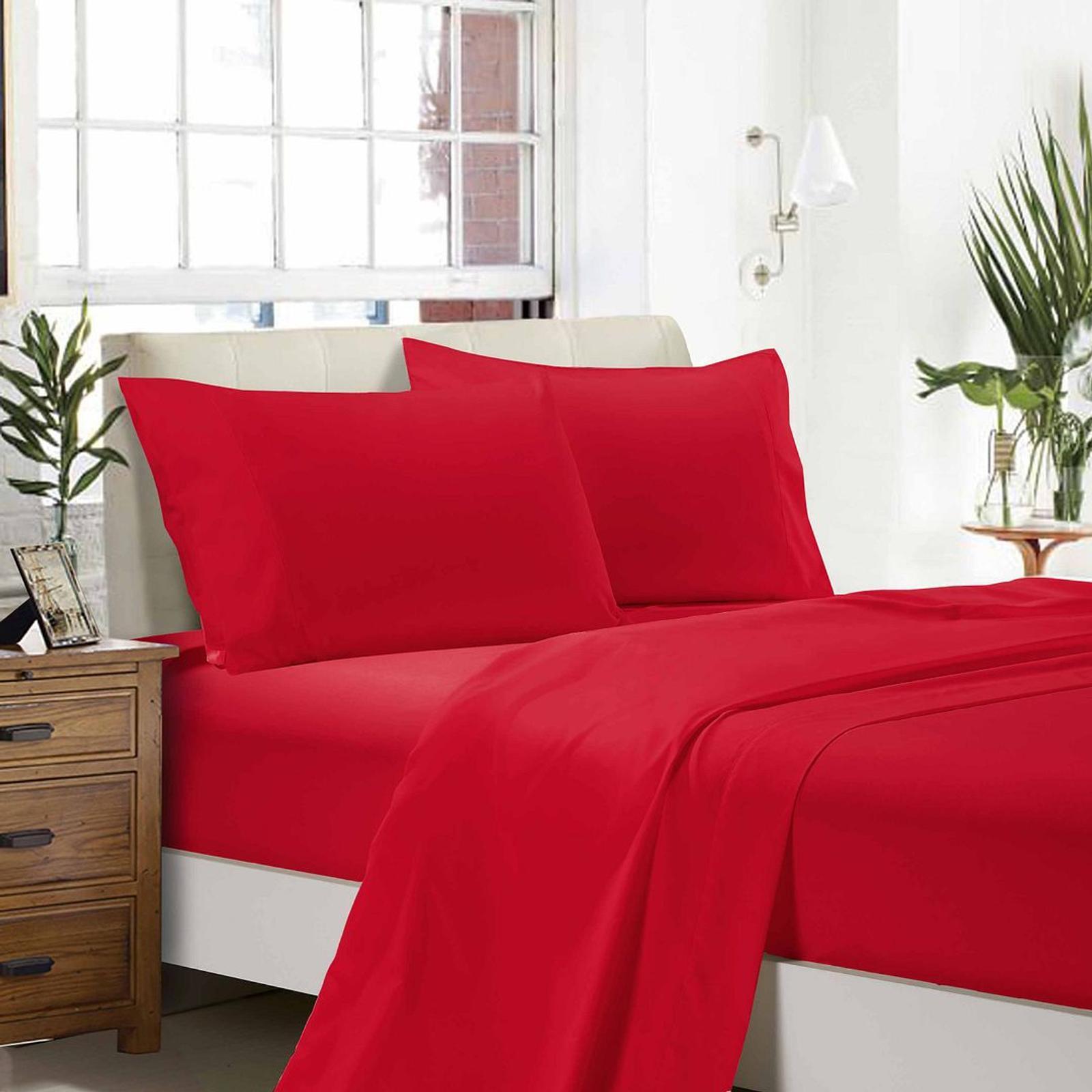 Fabric Fantastic 1000TC Ultra Soft Queen Size Bed Red Flat & Fitted ...