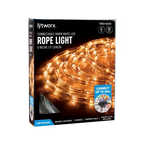 Lytworx 8m Warm White LED Connectable Rope Light with Timer - Bunnings ...