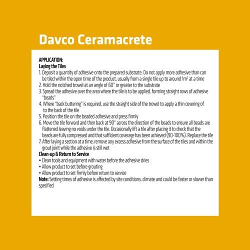 Davco 20kg Grey Ceramacrete Tile Adhesive - Bunnings Australia