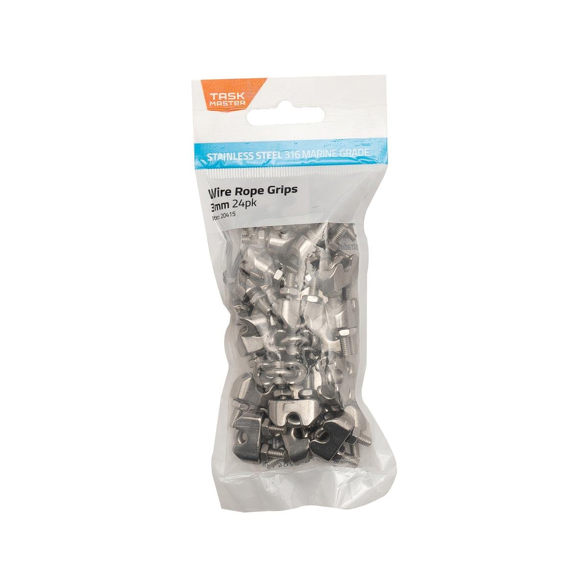 Taskmaster 3mm 316 Stainless Steel Wire Rope Grips - 24 Pack - Bunnings ...