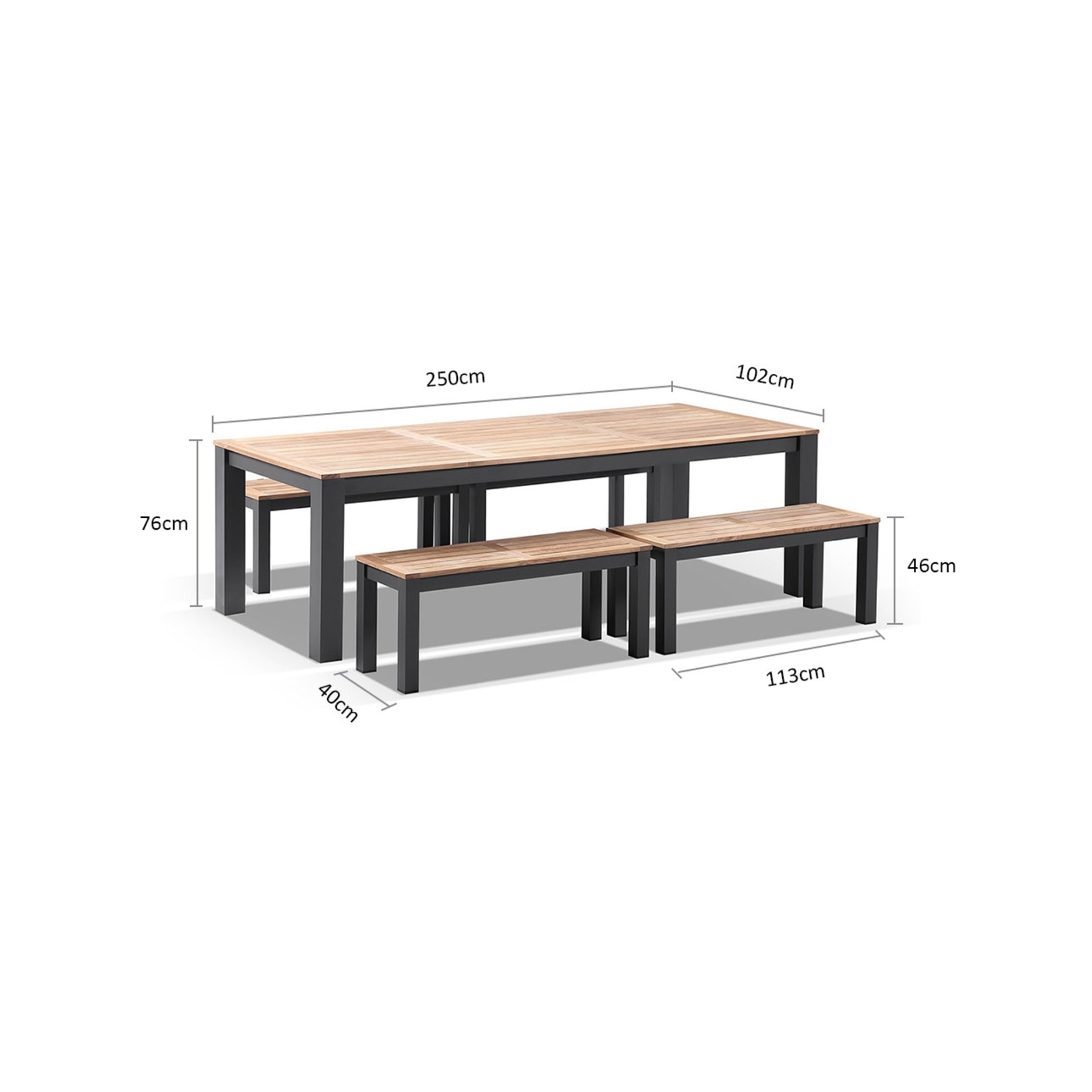 Balmoral 2.5M Teak Top Aluminium Table With 4 Bench Seats And 2 Chairs ...