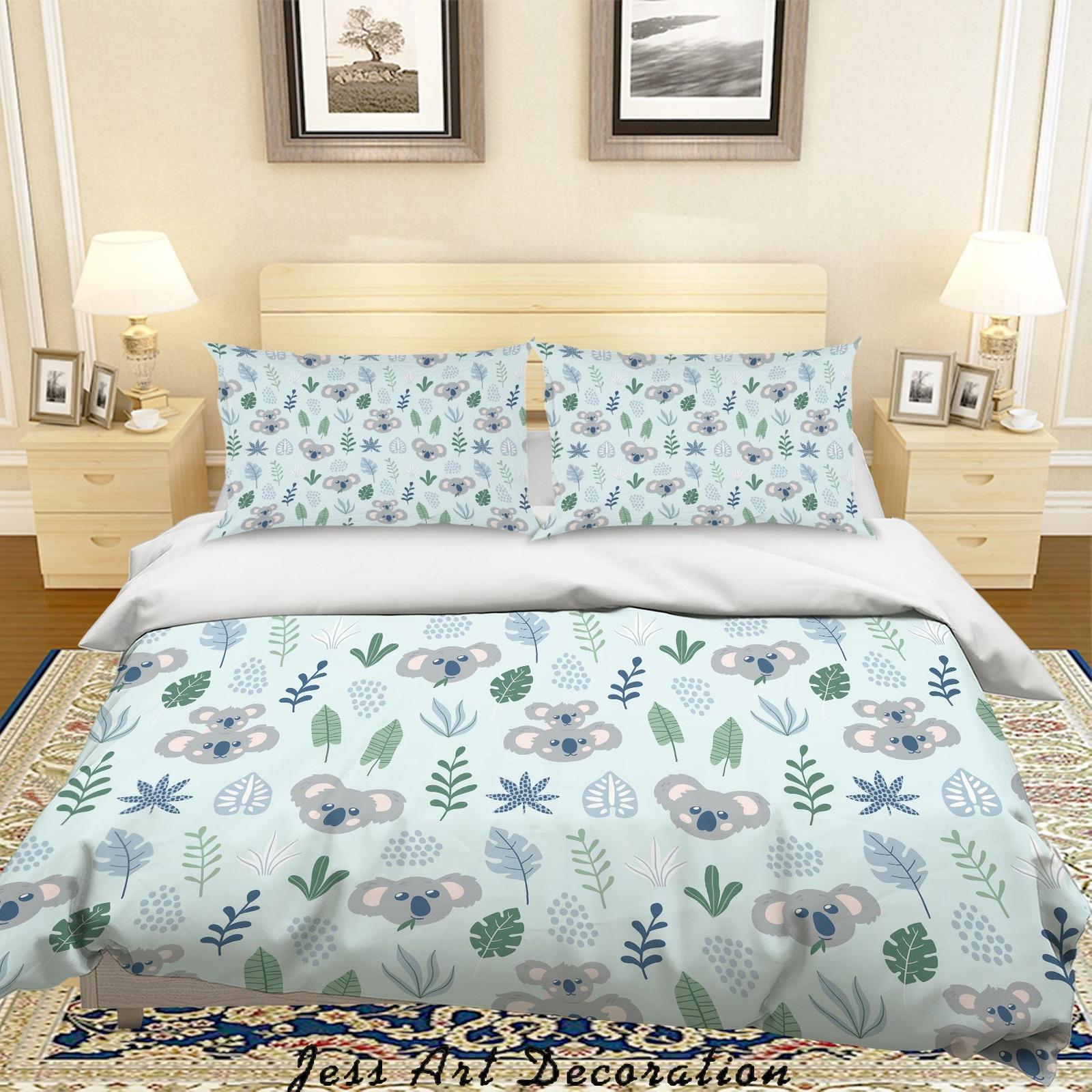 3D Cartoon Koalas Leaves Quilt Cover Set Bedding Set Pillowcases 101 ...