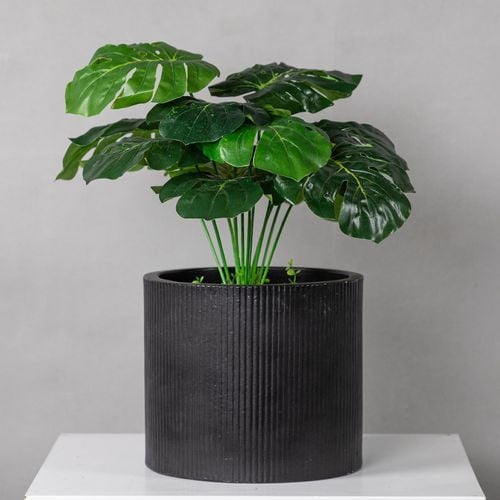 220 x 250mm Black Large Round Linear Ceramic Pot - Bunnings New Zealand